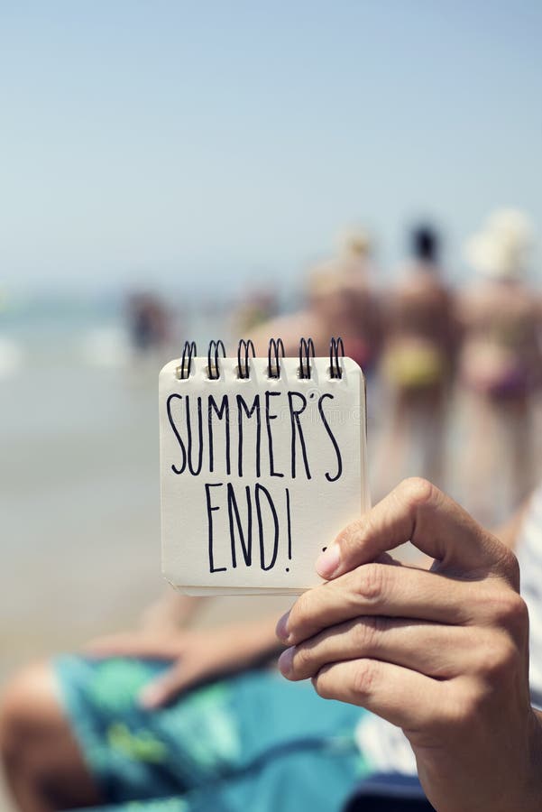 Text Summers End in the Sand of a Beach Stock Photo - Image of notice ...