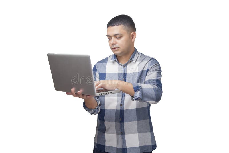 Man with Notebook in Hands Pointing and Interacting with the Screen ...