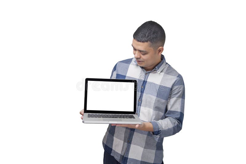 Man with Notebook in Hands Pointing and Interacting with the Screen ...