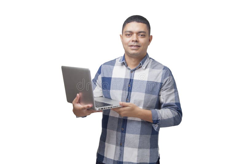 Man with Notebook in Hands Pointing and Interacting with the Screen ...