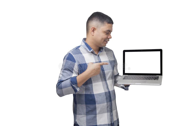 Man with Notebook in Hands Pointing and Interacting with the Screen ...