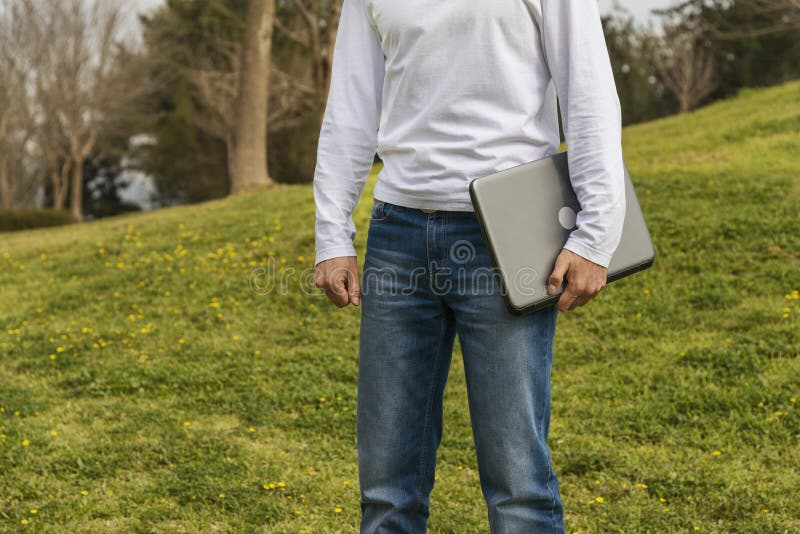 Man with notebook outdoors stock image. Image of horizontal - 51201715