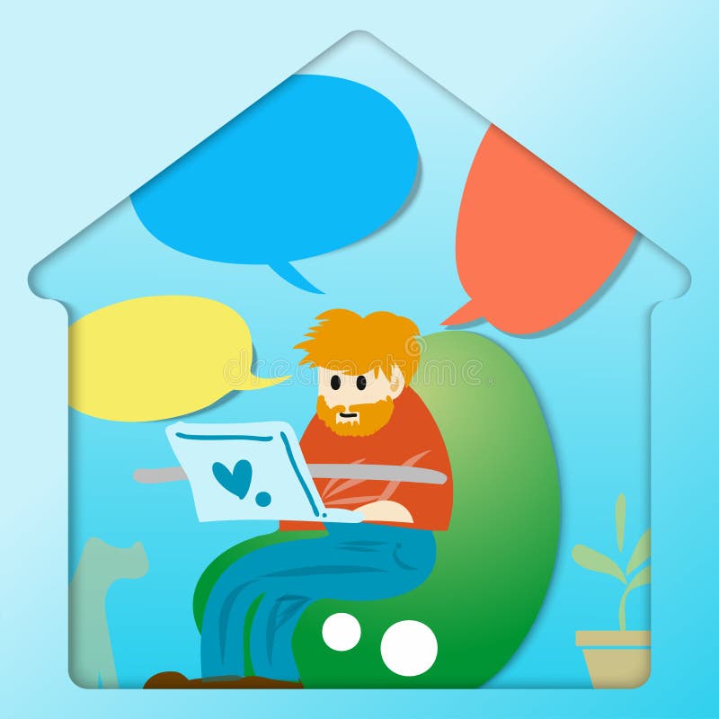 Man and Notebook Vector for Stay from Home Content Stock Vector ...