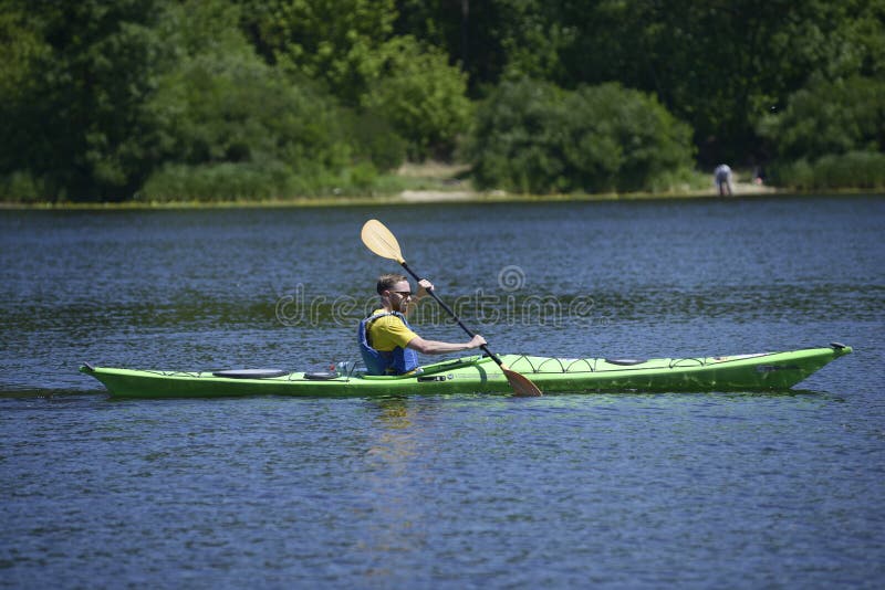Man Oarsman Rowing Canoe on a River. Editorial Image - Image of healthy ...