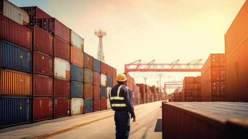 Businessman with Tablet Computer at Container Warehouse. Stock Photo ...