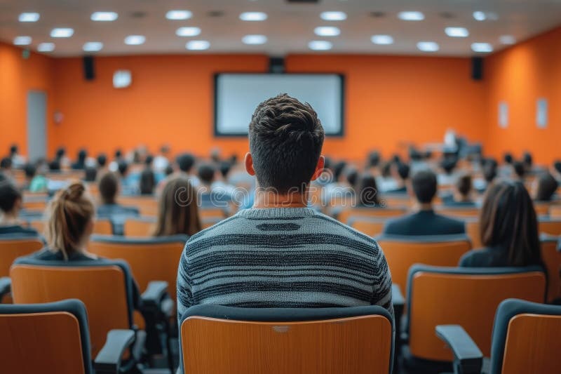 Man Sitting in Lecture Hall Audience Back View Stock Illustration ...