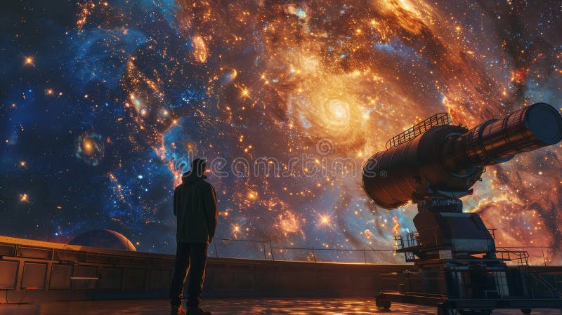 Man Observing through Large Telescope Stock Photo - Image of gazing ...