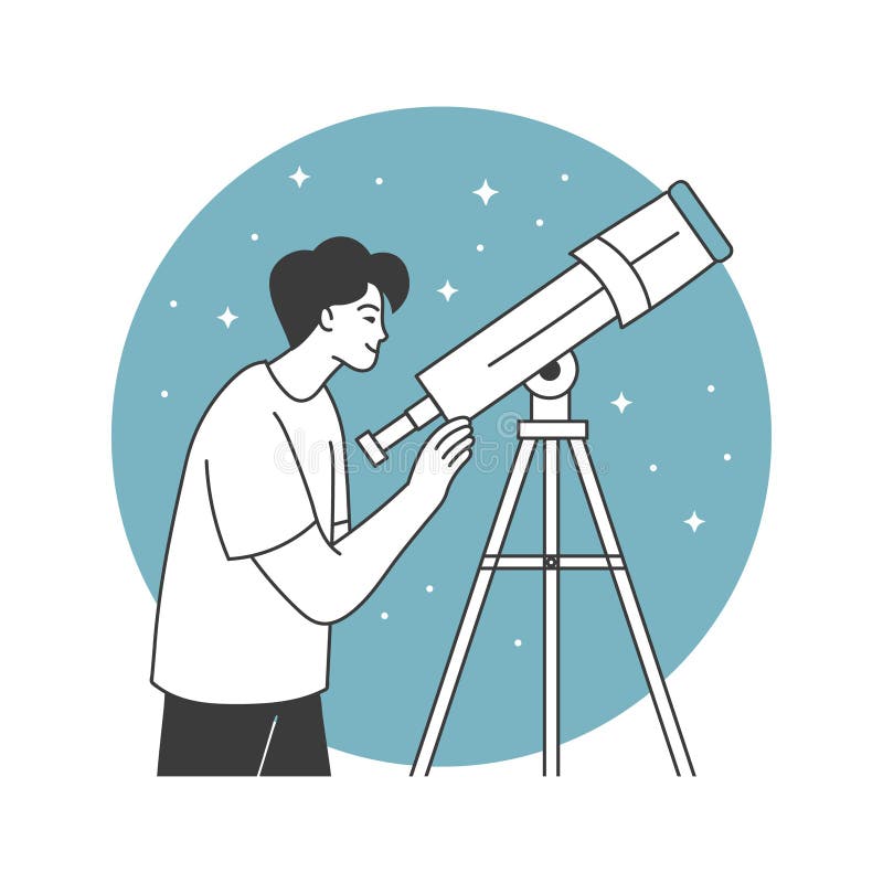 Man Observing the Night Sky with a Telescope. Minimalist Illustration ...