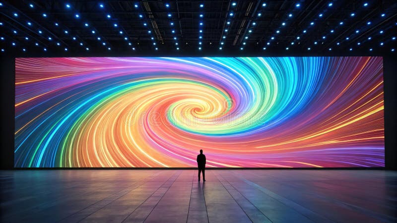 Man Observing Vibrant Rainbow Spiral Led Display Stock Illustration ...