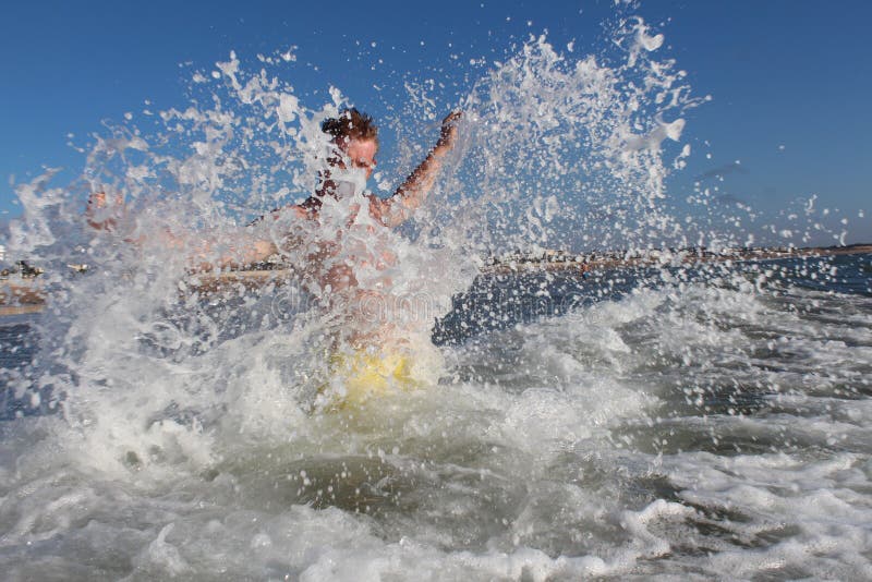 Man in Ocean with Water Splash Stock Image - Image of morocco, male ...