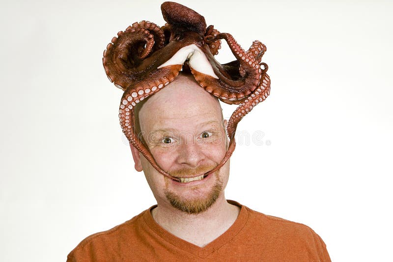 Man with an Octopus on His Head Stock Image - Image of white, biting ...