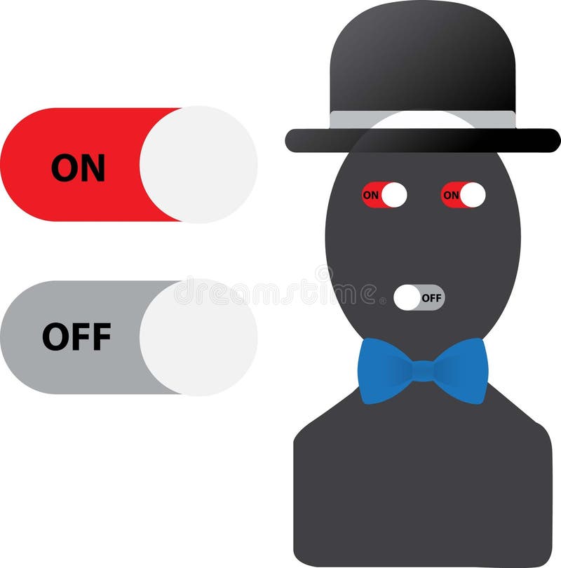 Silhouette of a Person with on and Off Buttons at His Eyes and Mouth ...