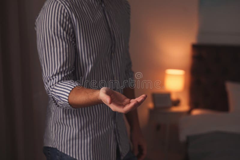 Man Offering Helping Hand on Blurred Background, Closeup Stock Photo ...