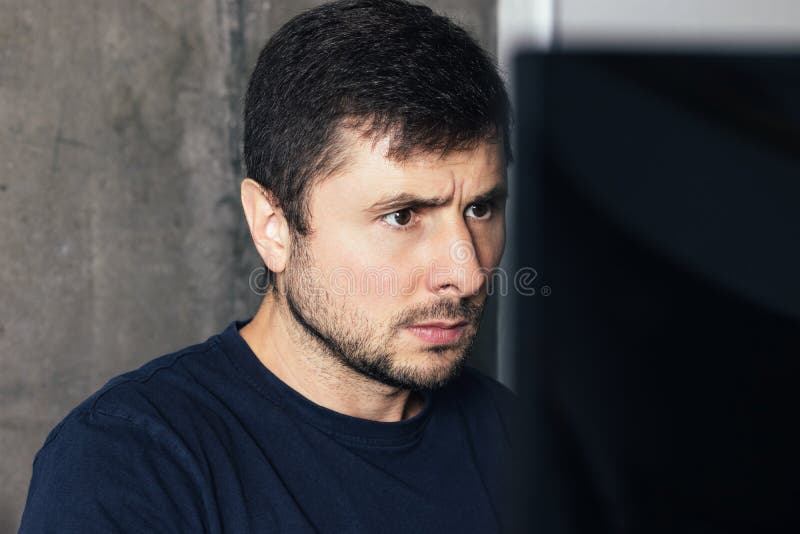 Man at the Office Desk Looking at Computer Screen Stock Photo - Image ...