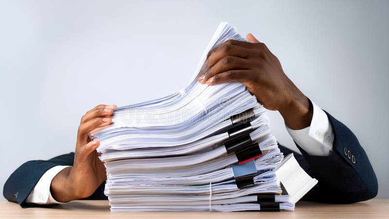 Office Worker with a Pile of Papers on His Desk. Man in the Office with ...