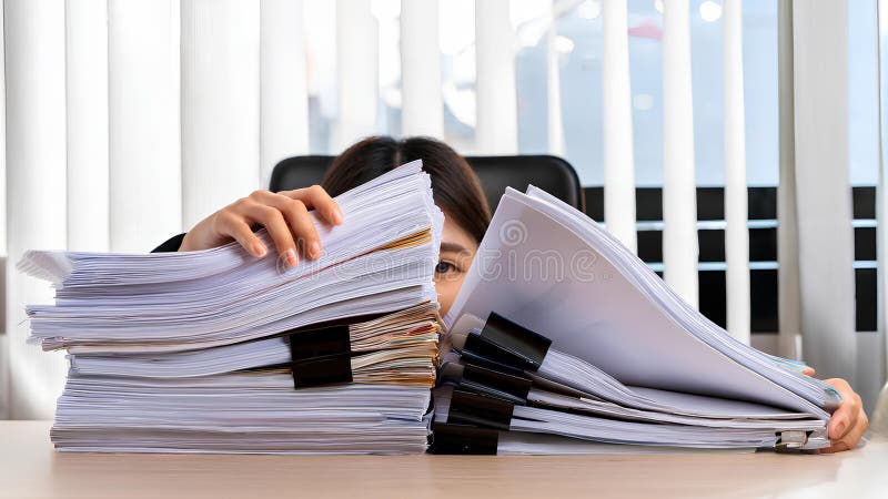 Office Worker with a Pile of Papers on His Desk. Man in the Office with ...