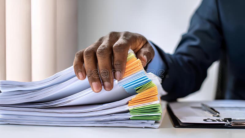 Office Worker with a Pile of Papers on His Desk. Man in the Office with ...