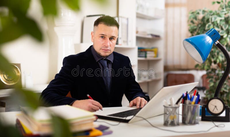 Man Office Manager Sitting at Table Stock Photo - Image of sitting ...