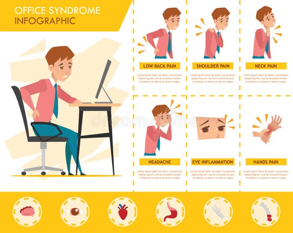 Man Office Syndrome Info Graphic and Stretching Exercise Stock Vector ...