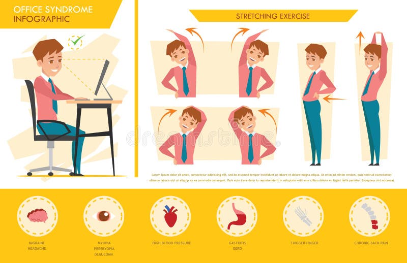 Girl Office Syndrome Info Graphic and Stretching Exercise Stock Vector ...