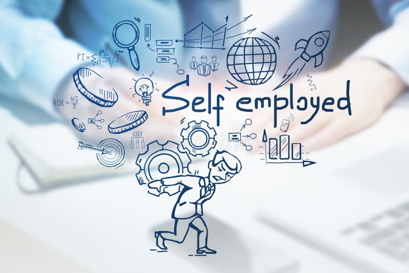 Man at Office Table, Self Employed Sketch Stock Image - Image of ...