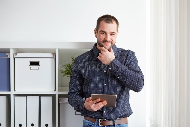 Man in Office with Tablet Computer Stock Image - Image of happy ...
