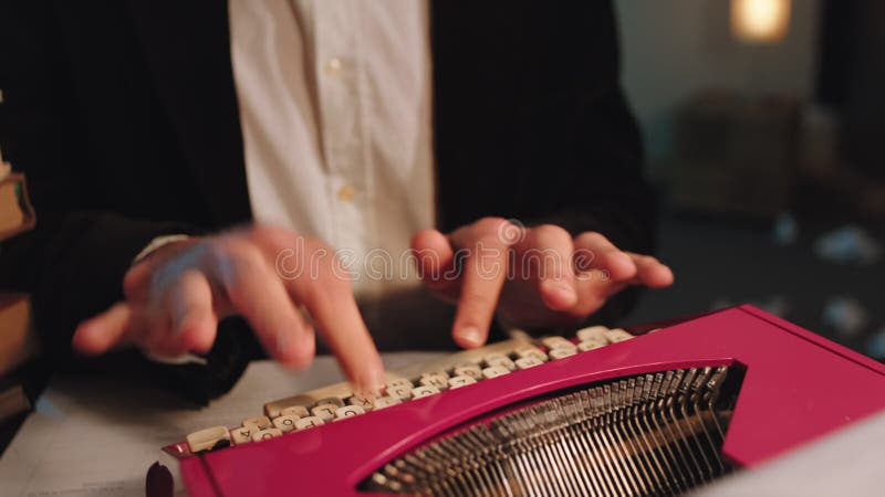 Man in the Office Using a Retro Typewriter Machine To Type Some ...