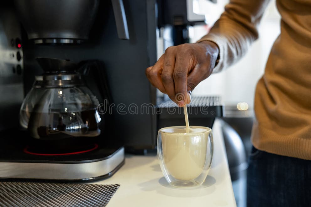 Man Office Worker Brewing Coffee Beverage Using Coffeemaker during ...
