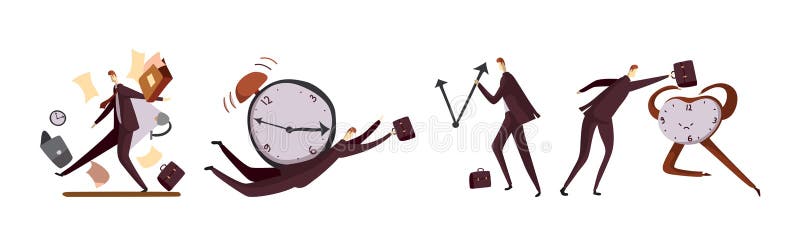Man Office Worker with Clock As Time Management and Workload Deadline ...