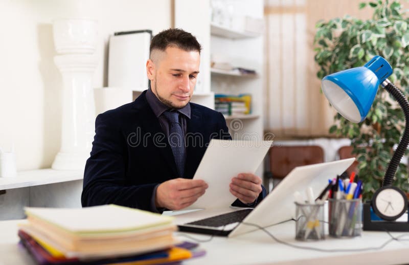 Man Office Worker Doing His Paperwork Stock Photo - Image of caucasian ...