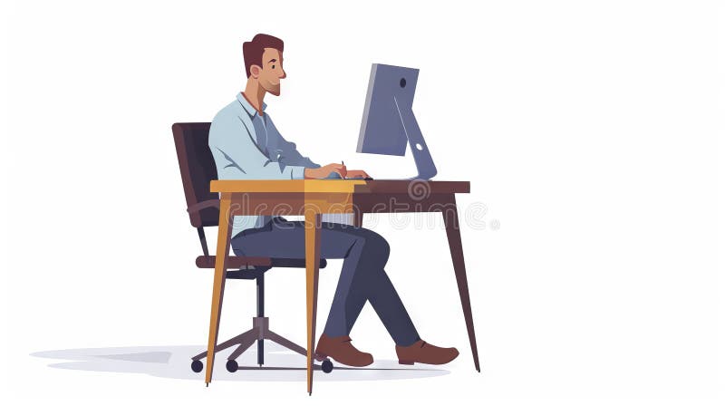 Man Office Worker in Proper Sitting Pose Working at the Desk in Style ...