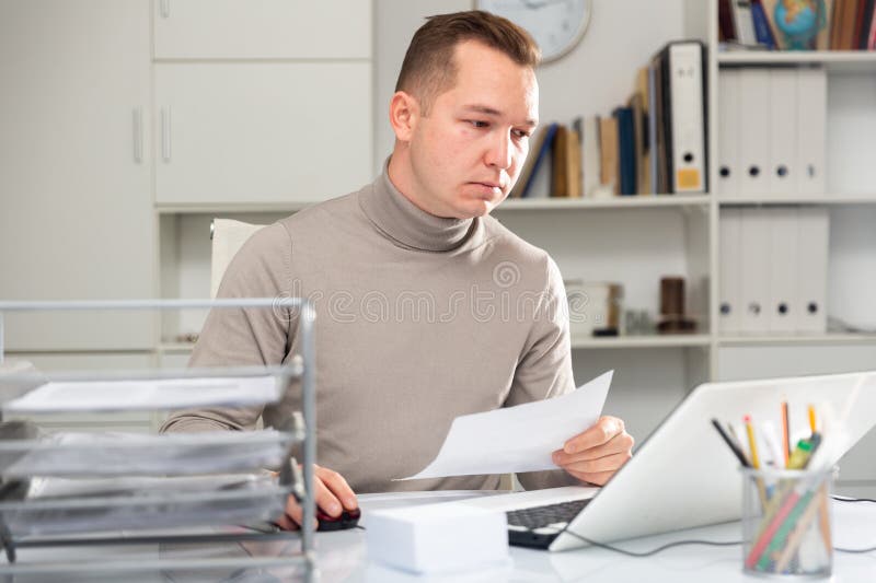 Caucasian Man Manager Working in Office Stock Photo - Image of working ...
