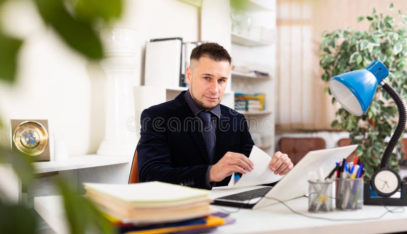 Man Office Worker Doing His Paperwork Stock Photo - Image of sitting ...