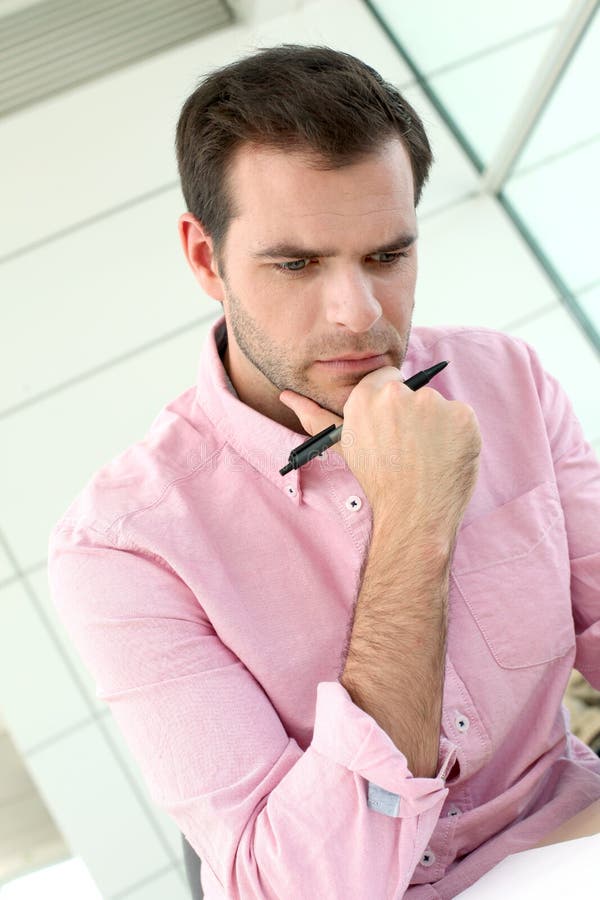 Man Office Worker with Thoughtful Look Stock Photo - Image of office ...