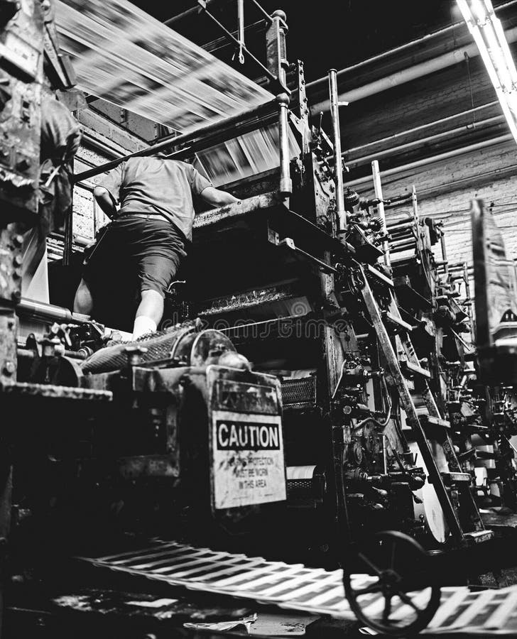 Man in an Old Newspaper Factory Stock Image - Image of vintage, action ...