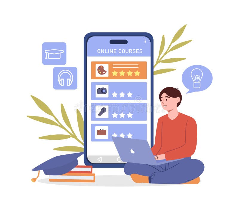 Man with Online Courses Vector Concept Stock Vector - Illustration of ...