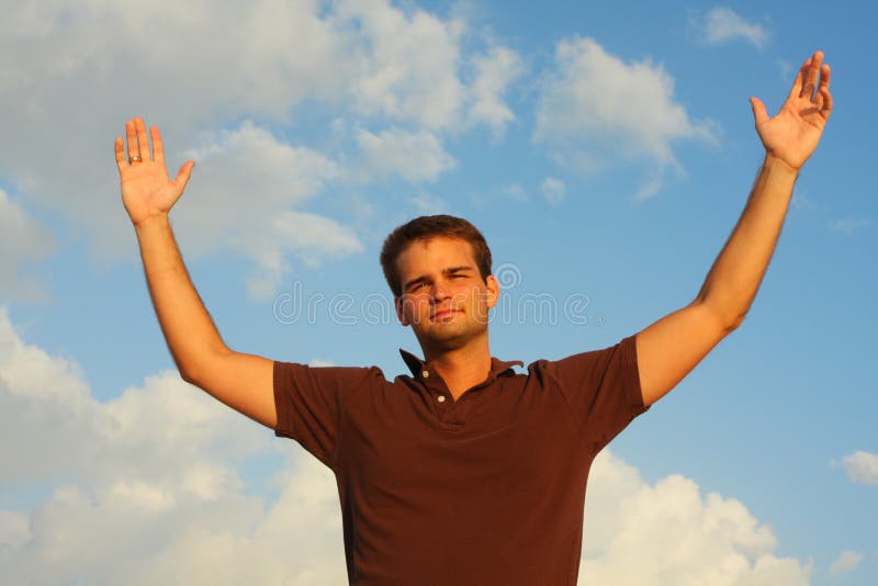 Man with Open Hands in the Air Stock Image - Image of happy, copy: 5087143