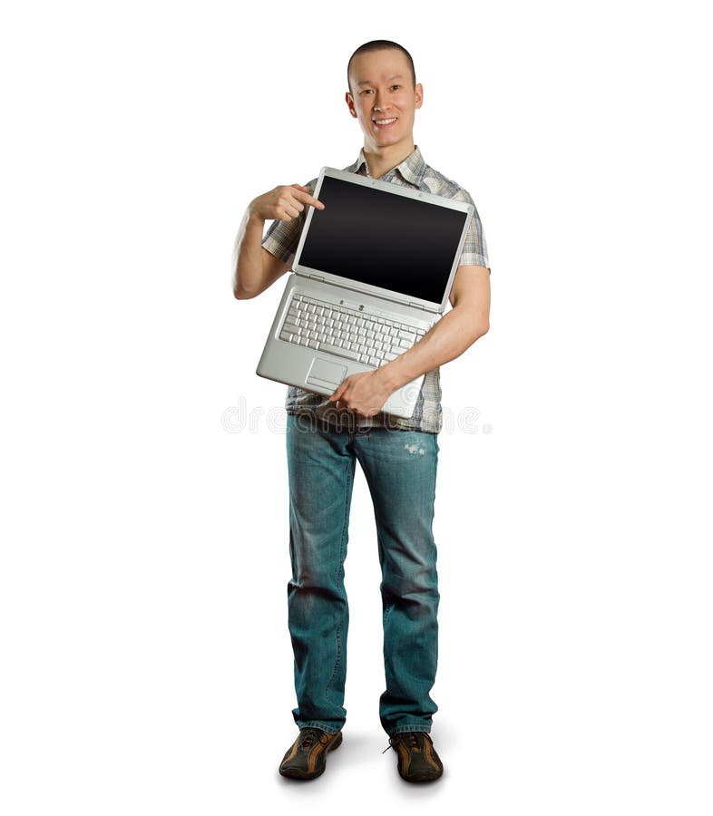 Man with Open Laptop in His Hands Stock Image - Image of communication ...