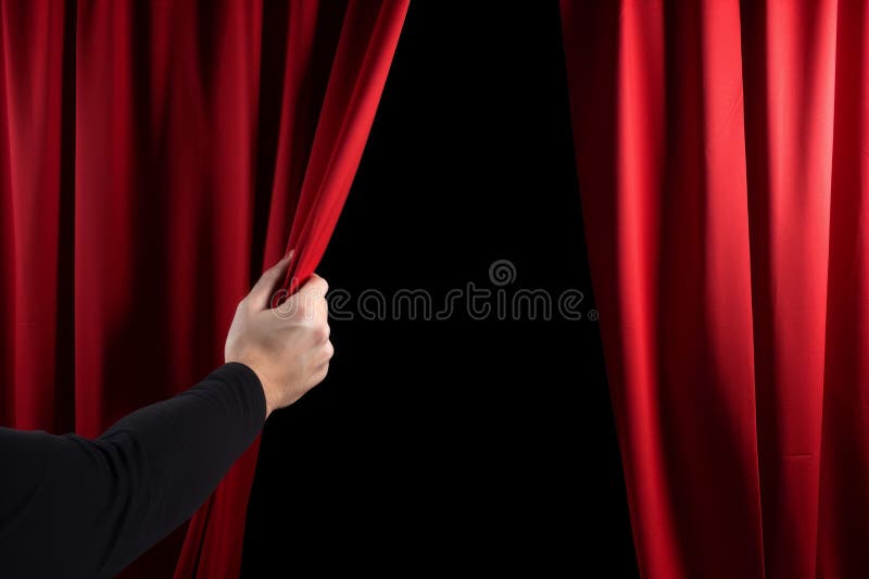 Man Open Red Curtains. Generate Ai Stock Illustration - Illustration of ...