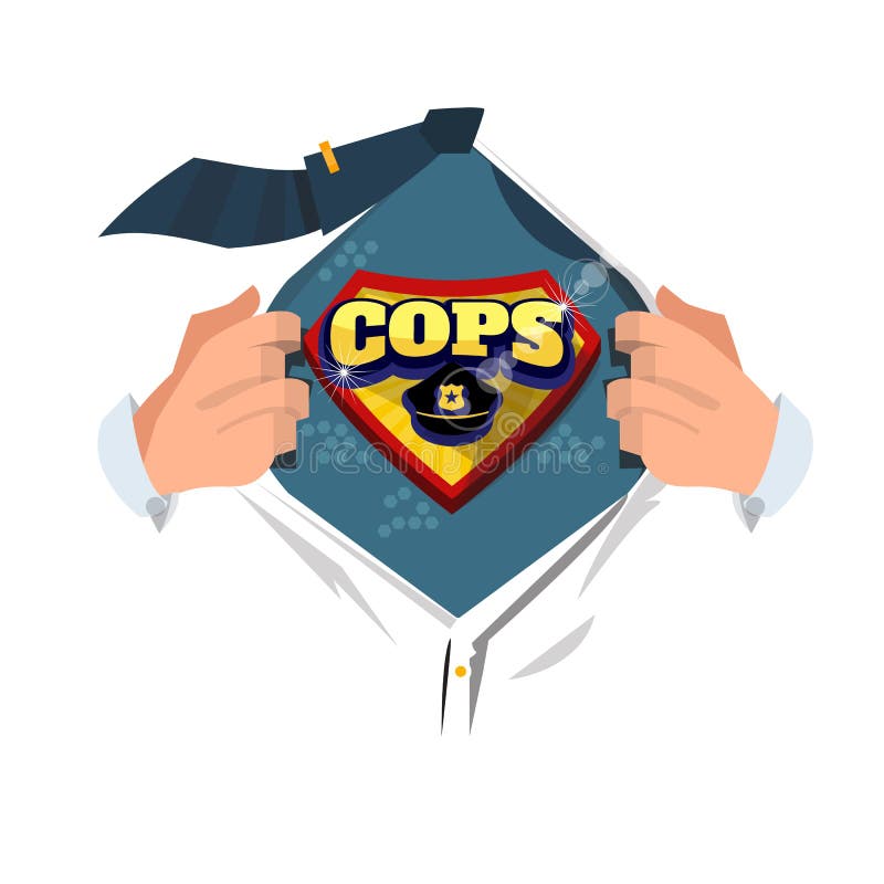 Man Open Shirt To Show `Cops Icon` in Comic Style Stock Vector ...