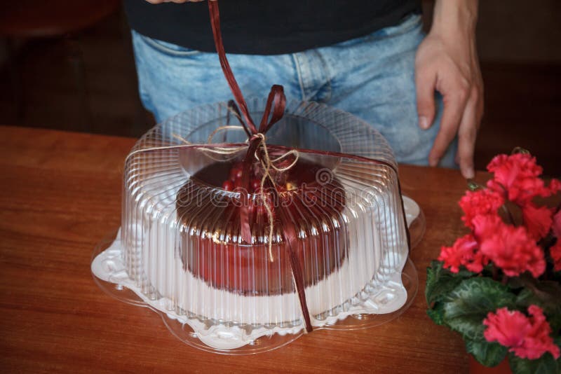 Man Opening Birthday Cake. Modern Dessert Stock Image - Image of ...