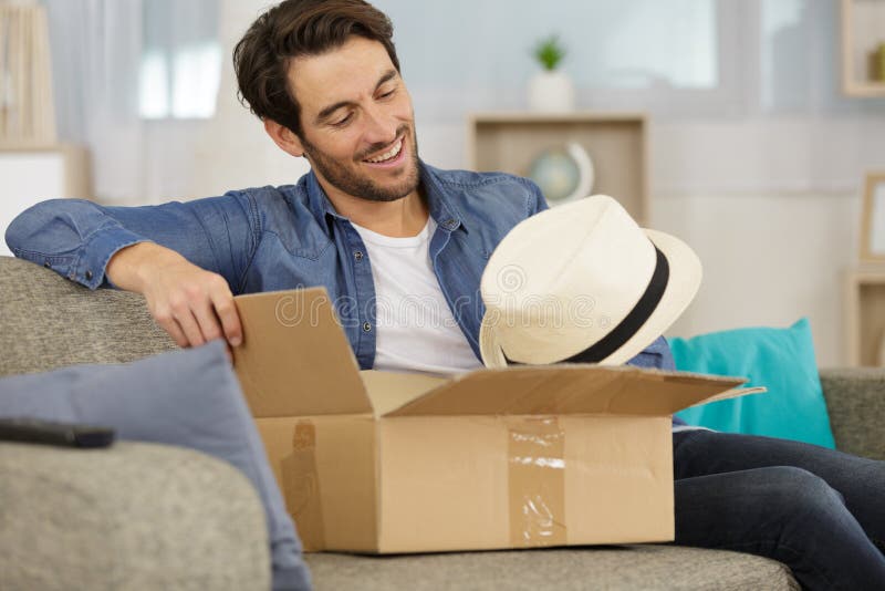 Man opening a box stock image. Image of owner, receiver - 247463675