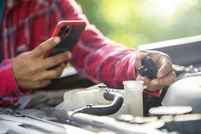 Man Opening Cap of Car Radiator To Checking Up the Engine before Start ...