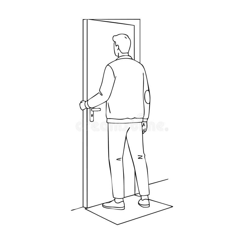Man Opening Door Line Art Vector Illustration Showing Entry and Exit ...