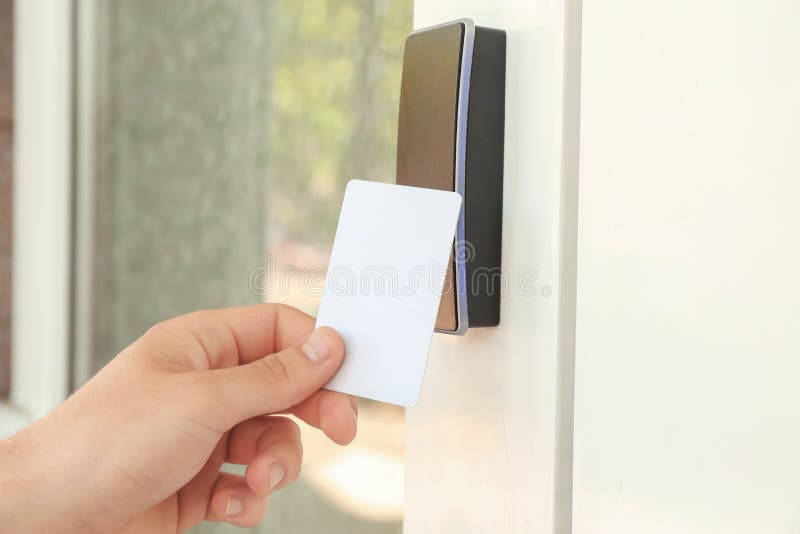 Man Opening Door with Security Card Outdoors Stock Photo - Image of ...