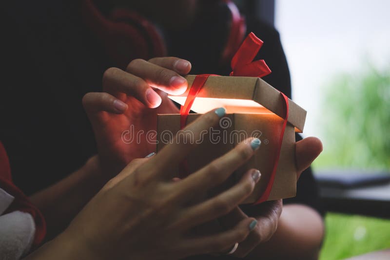 Man Opening Glowing Christmas Present Box Stock Image - Image of nice ...