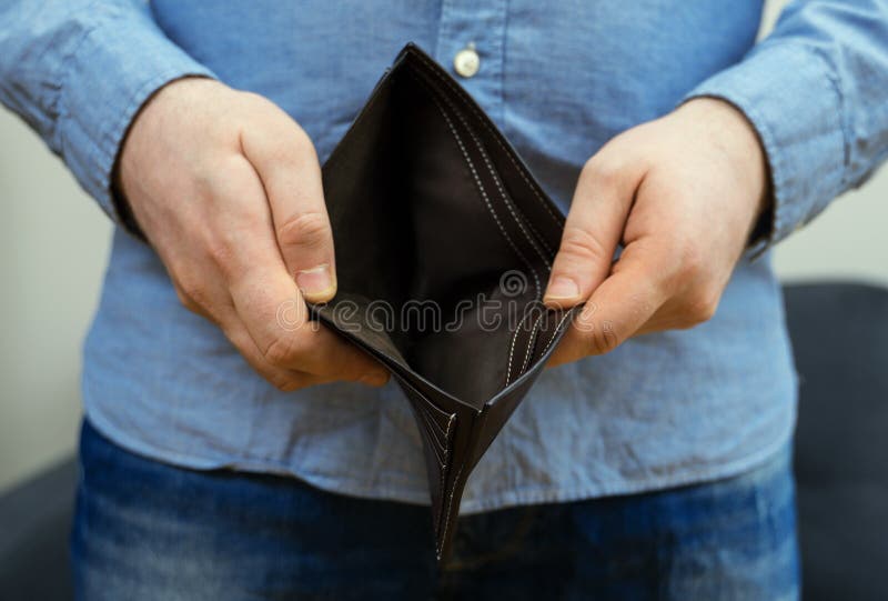 Man Opening His Empty Wallet. Stock Image - Image of hold, economy ...
