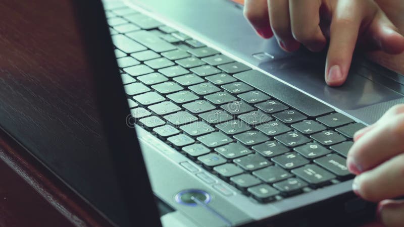 Man Opening Laptop and Starts Typing on Keyboard of Computer. Stock ...