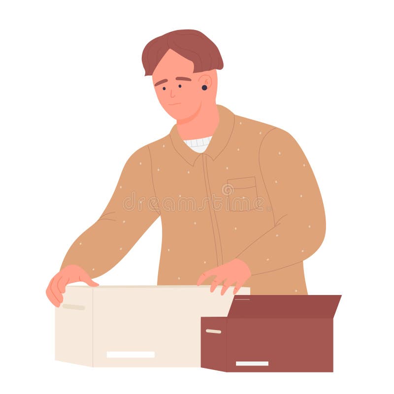 Man opening order parcels stock vector. Illustration of location ...