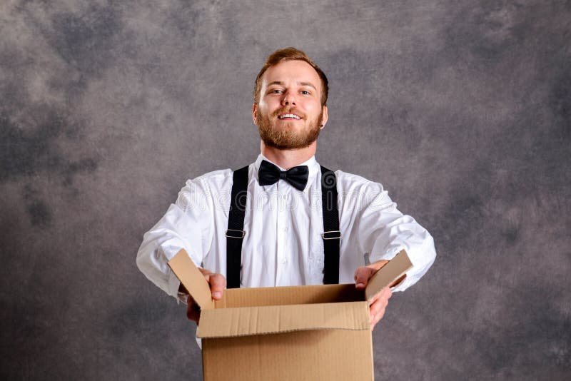 Man opening a package stock photo. Image of postal, surprise - 81285522